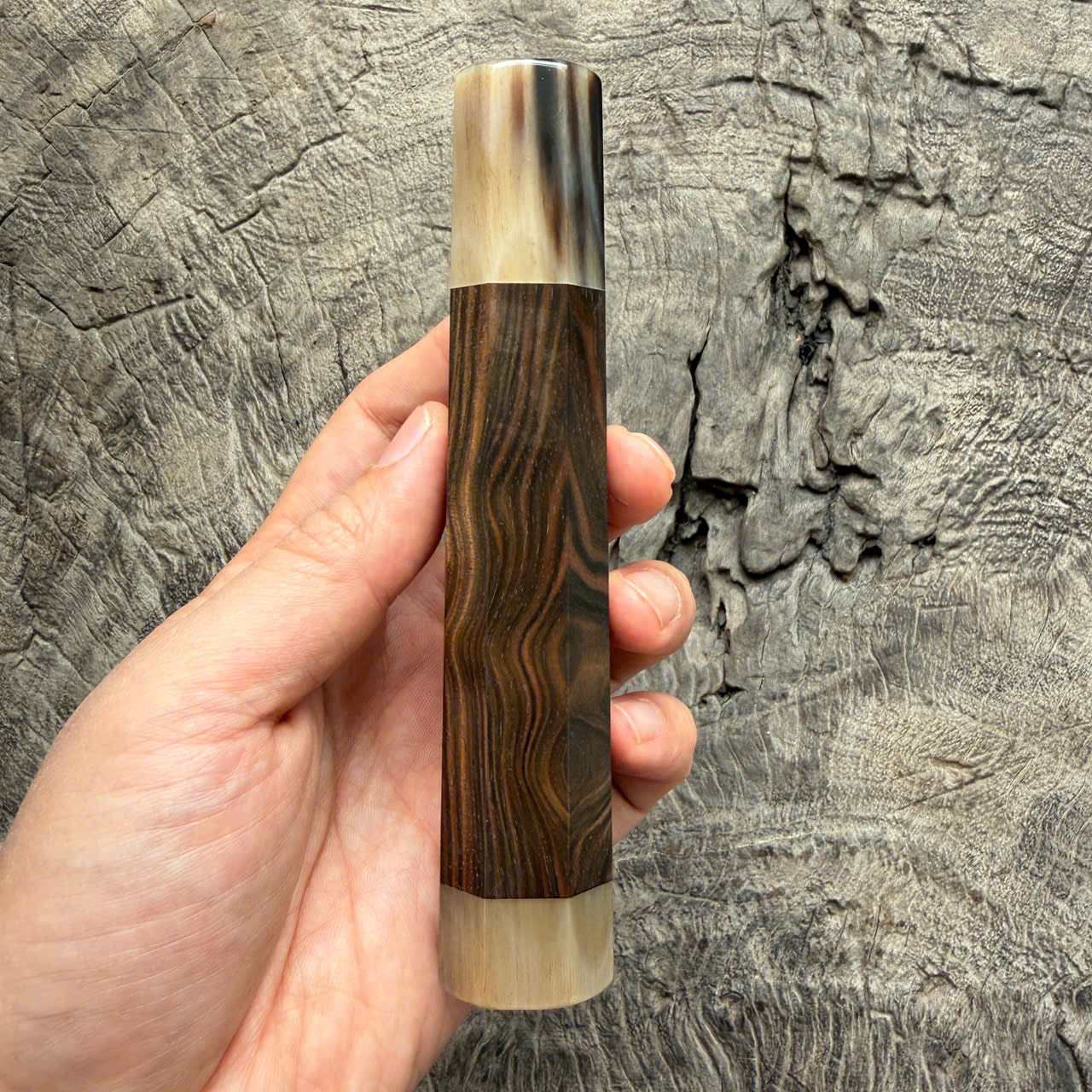 I - 5 Macassar EbonyWa handle, White Horn ferrule and end cap - 145 mm ...